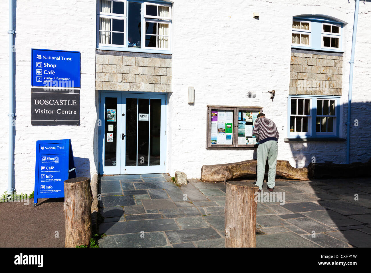 Outside front entrance to Boscastle Visitor Centre in Cornwall man ...