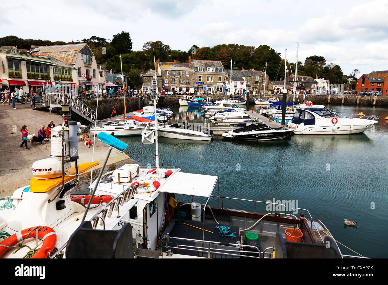 Padstow Cornwall harbour harbor fishing boats and town known as ...