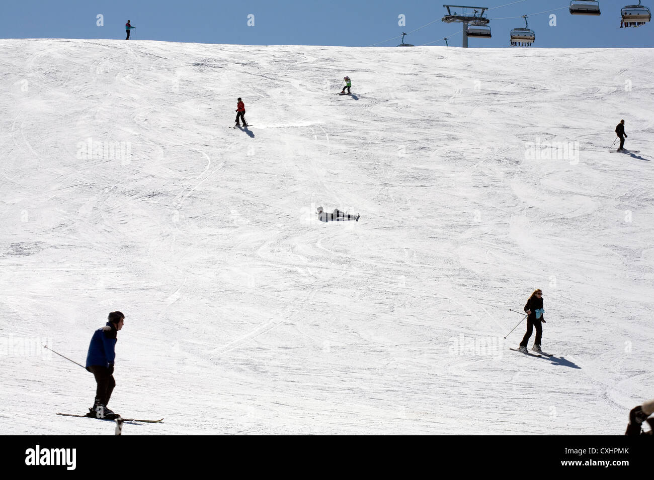 Falling while Skiing on a piste The Alpe De Siusi Selva Val Gardena ...