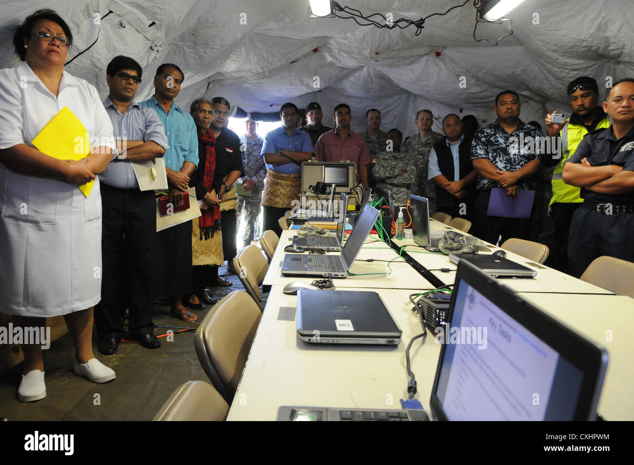 Members of the Tonga National Emergency Management Office, Tongan ...