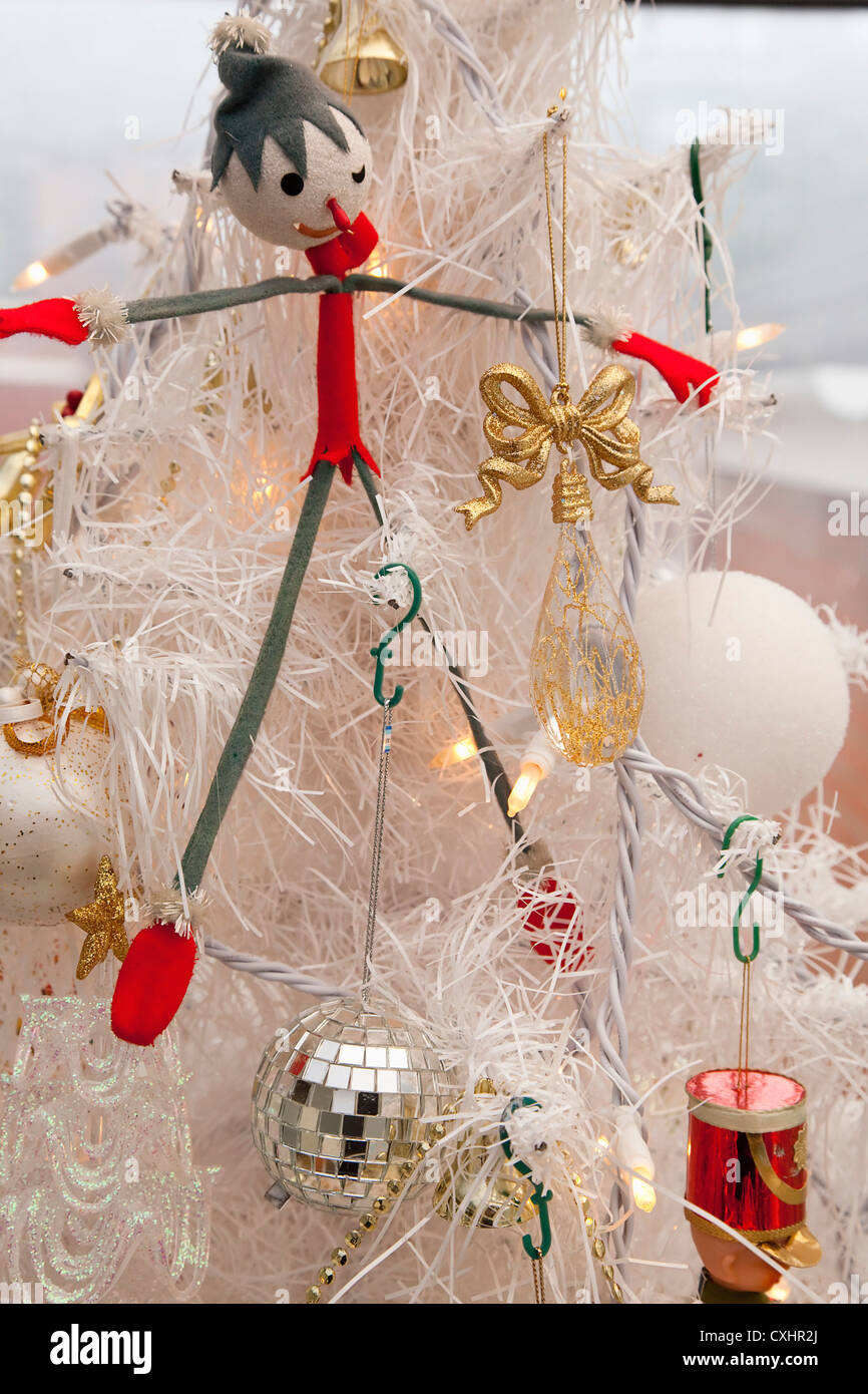 Religion, Festival, Christmas, Detail of tree decorated with lights ...