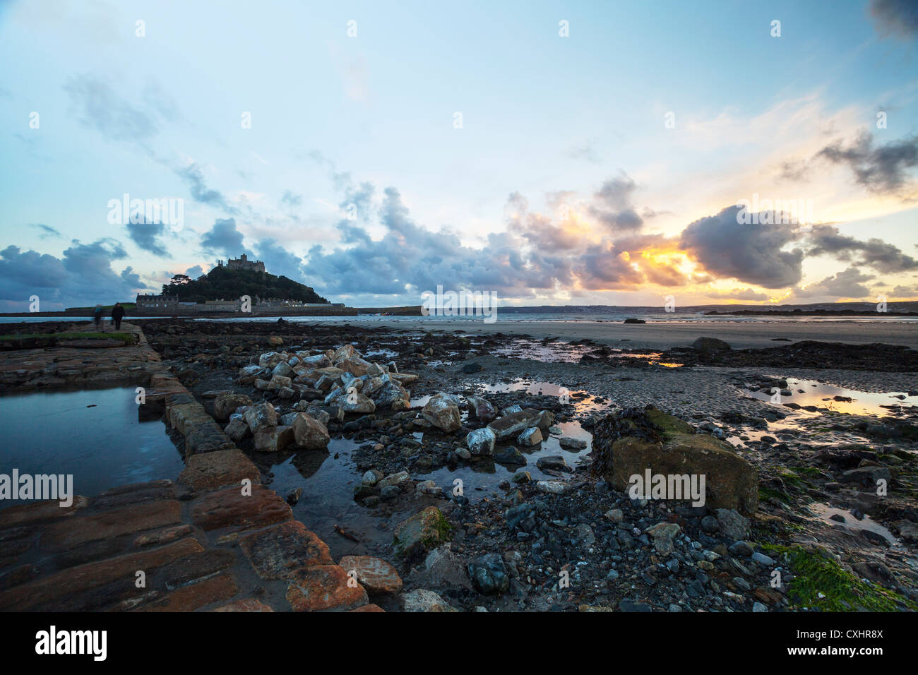 St Michael's Mount, Cornwall, Mounts Bay and causeway leading up to ...