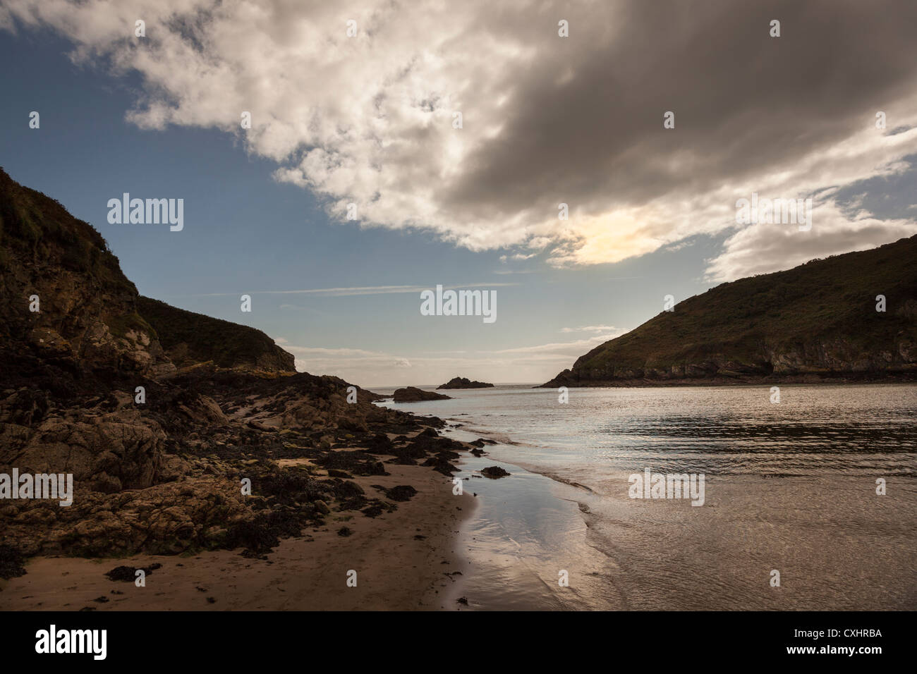 View out from Solva Harbour and river estuary Pembrokeshire South Wales ...