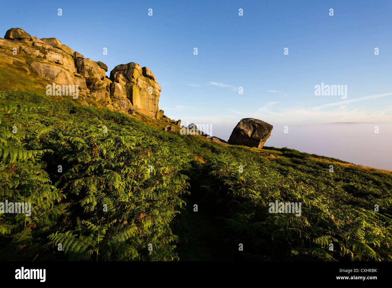 The Cow and Calf rocks on Ilkley Moor, West Yorkshire, at sunrise Stock ...