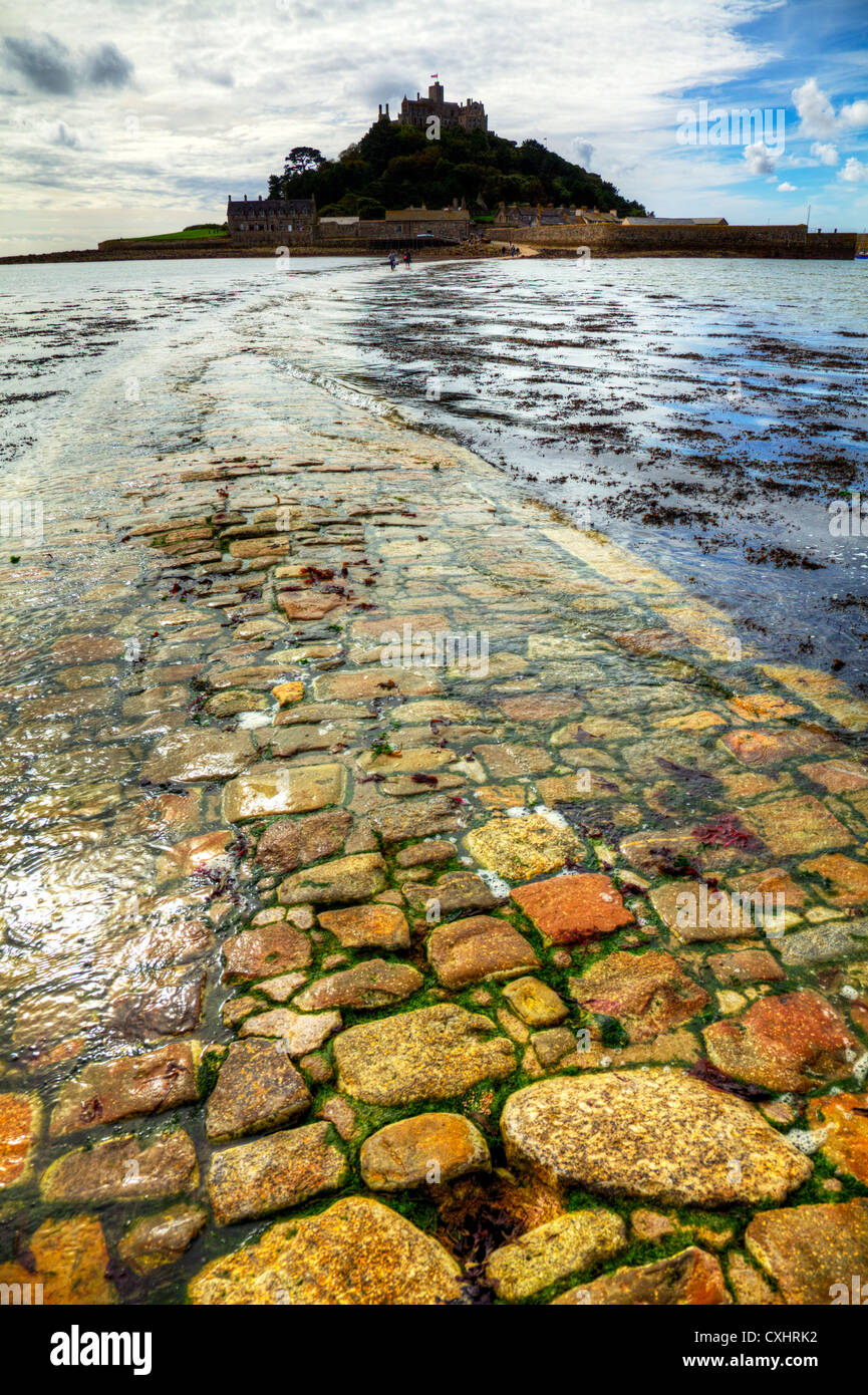 St Michael's Mount, Cornwall, Mounts Bay and causeway leading up to ...