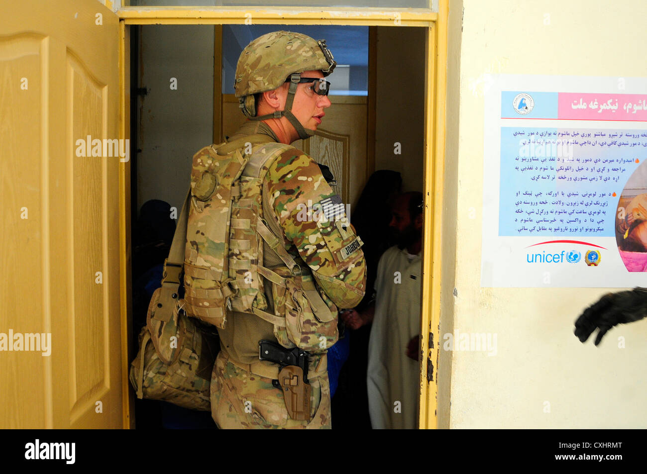 Army National Guard medic Jacob Johnson provides security during a ...