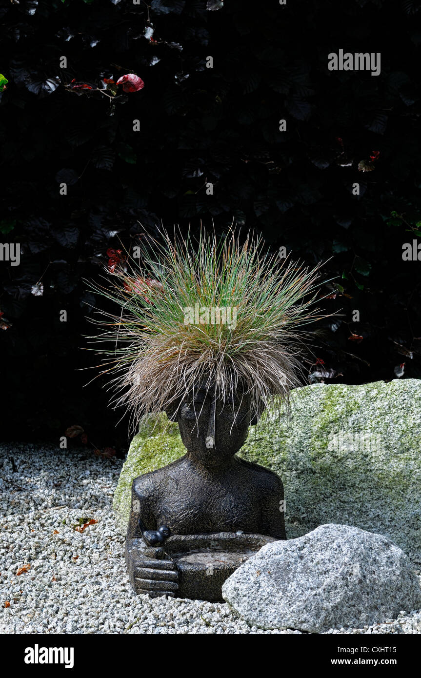 statue with grass hair garden gardening design sculpture figure ...