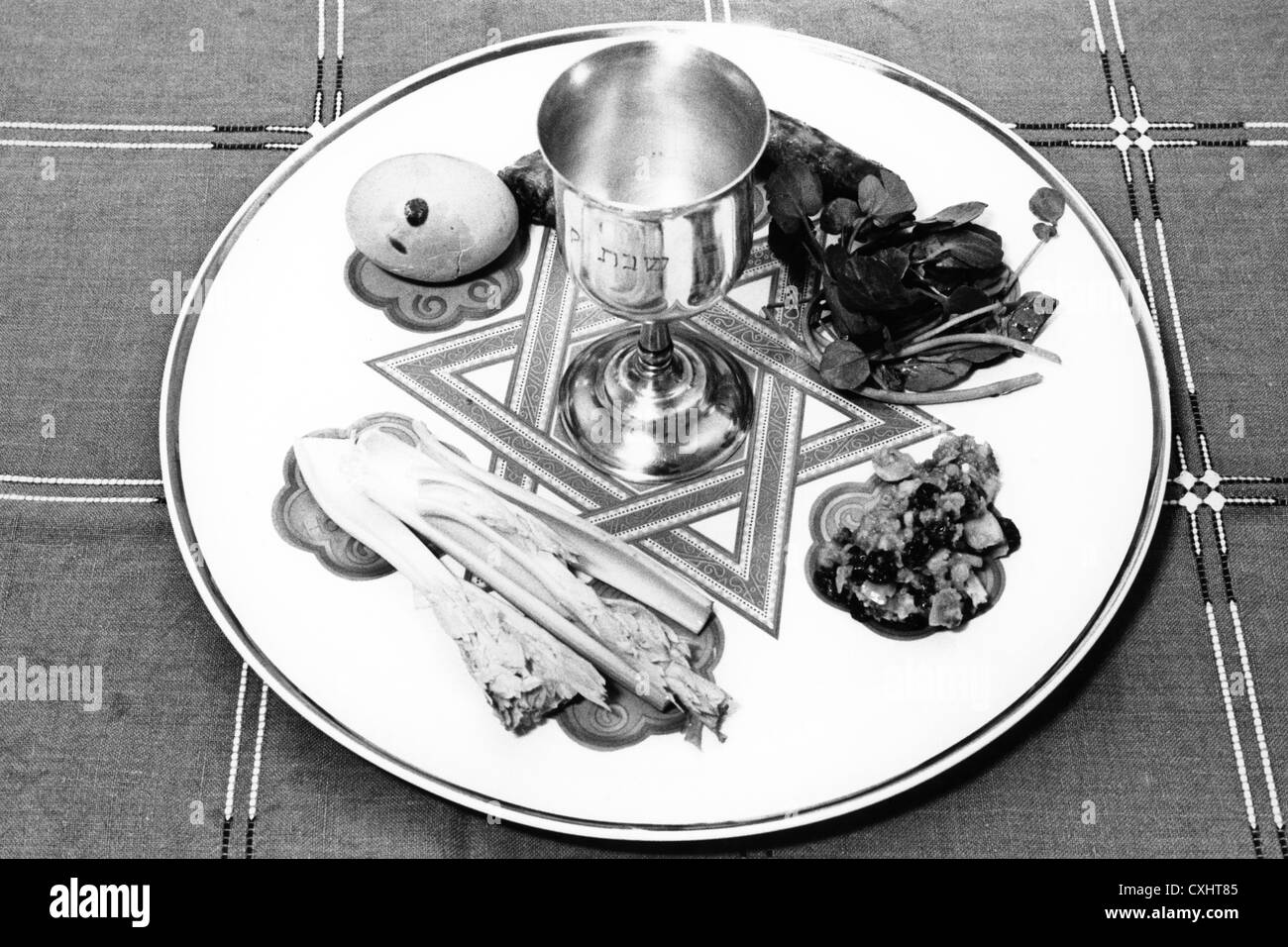 Seder plate with Elijah Cup part of the feast of the Passover service ...