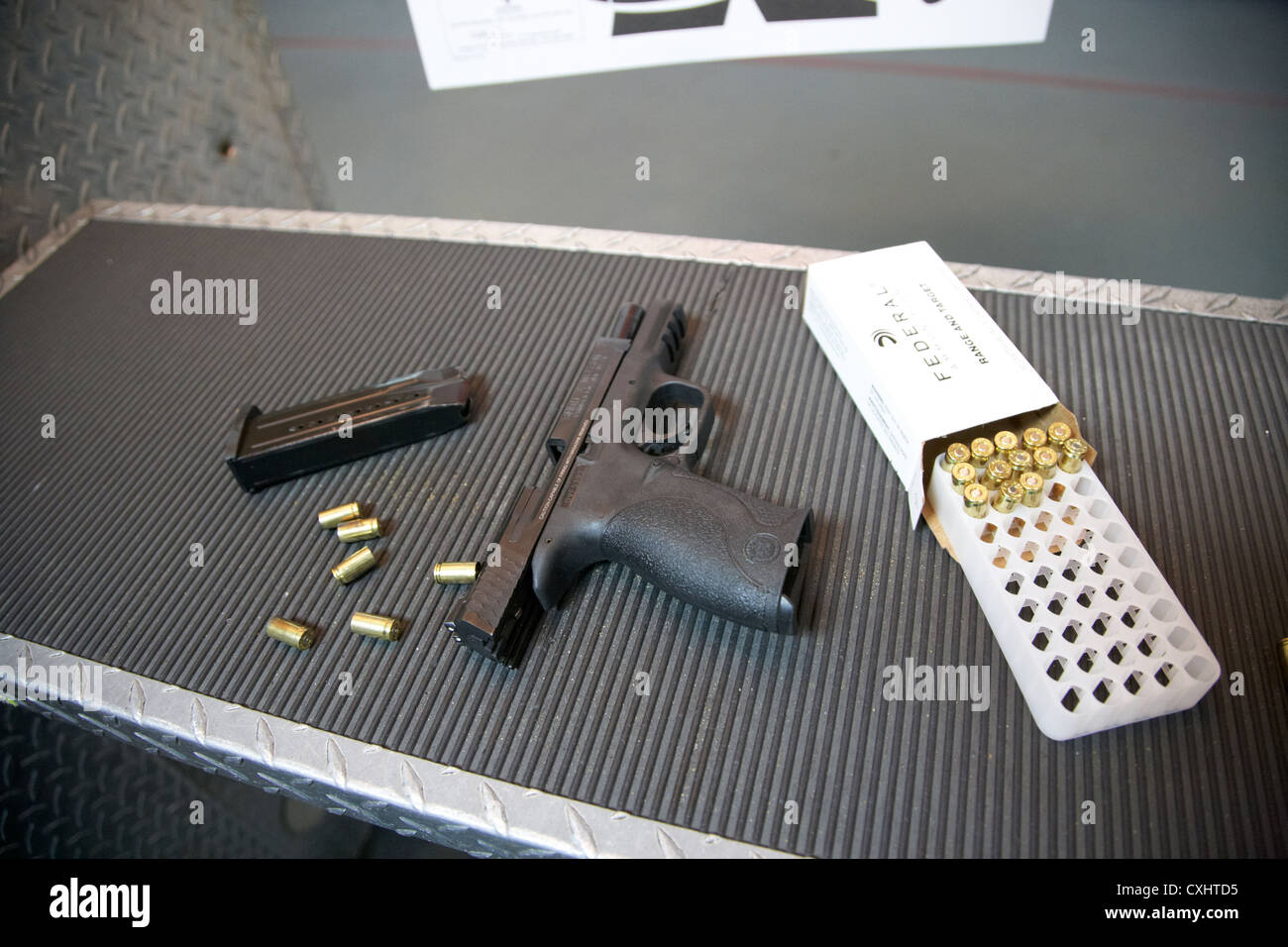 smith and wesson 9mm handgun with ammunition at a gun range in florida ...