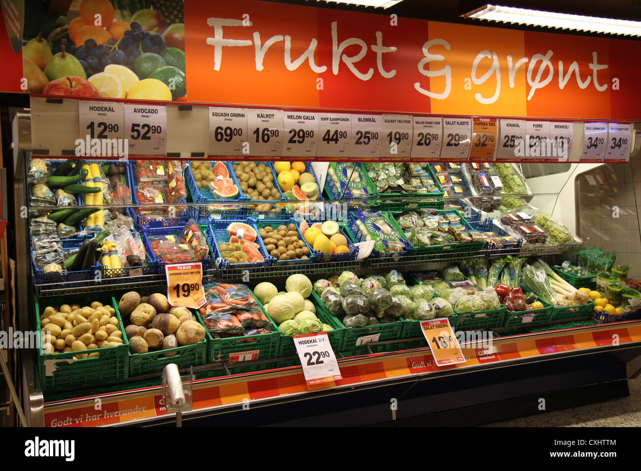 Produce section in a Norwegian supermarket Stock Photo - Alamy