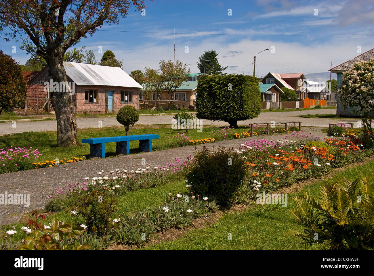 Elk198-3647 Chile, Chiloe Island, Chacao, town plaza Stock Photo - Alamy