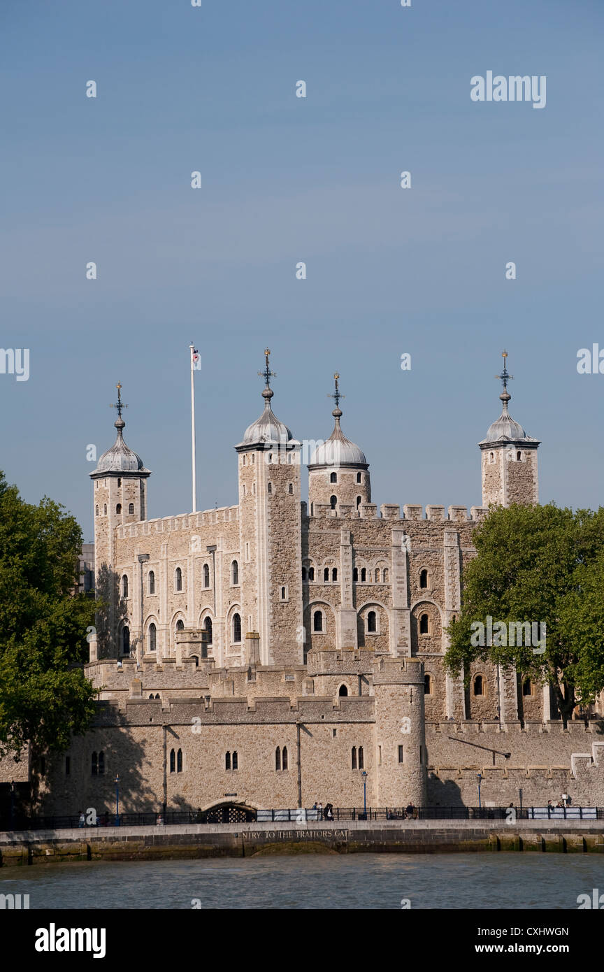 The Tower of London, seen from the River Thames, with a view of the ...