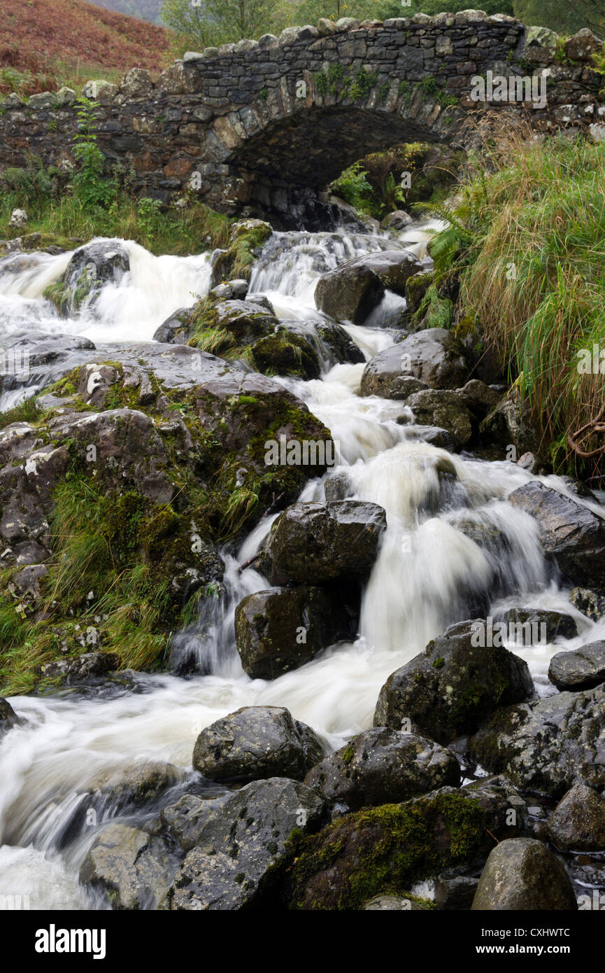 View upstream over Barrow Beck at Ashess Bridge Derwentwater Lake ...