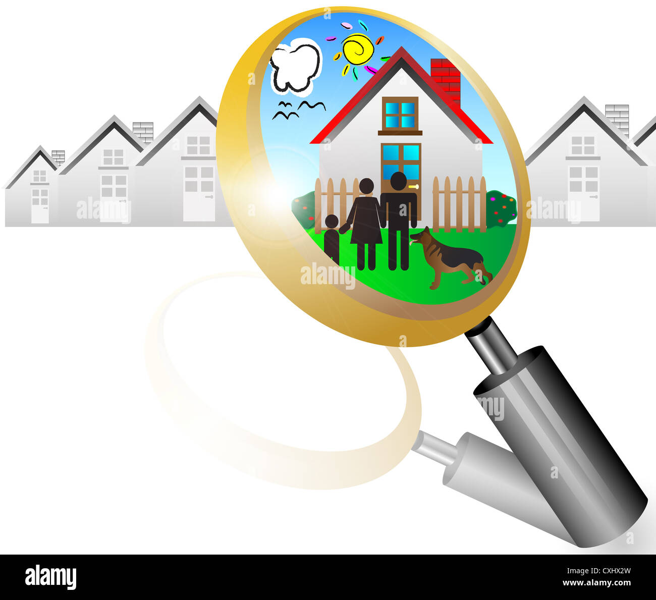 real estate concept with magnifying glass and your dream house Stock ...