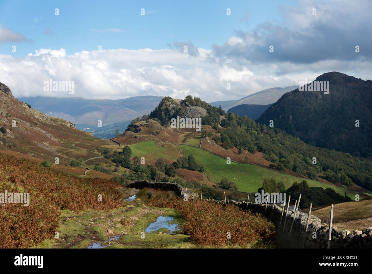 A typical Lake District landscape view of Castle Crag Cumbria North ...