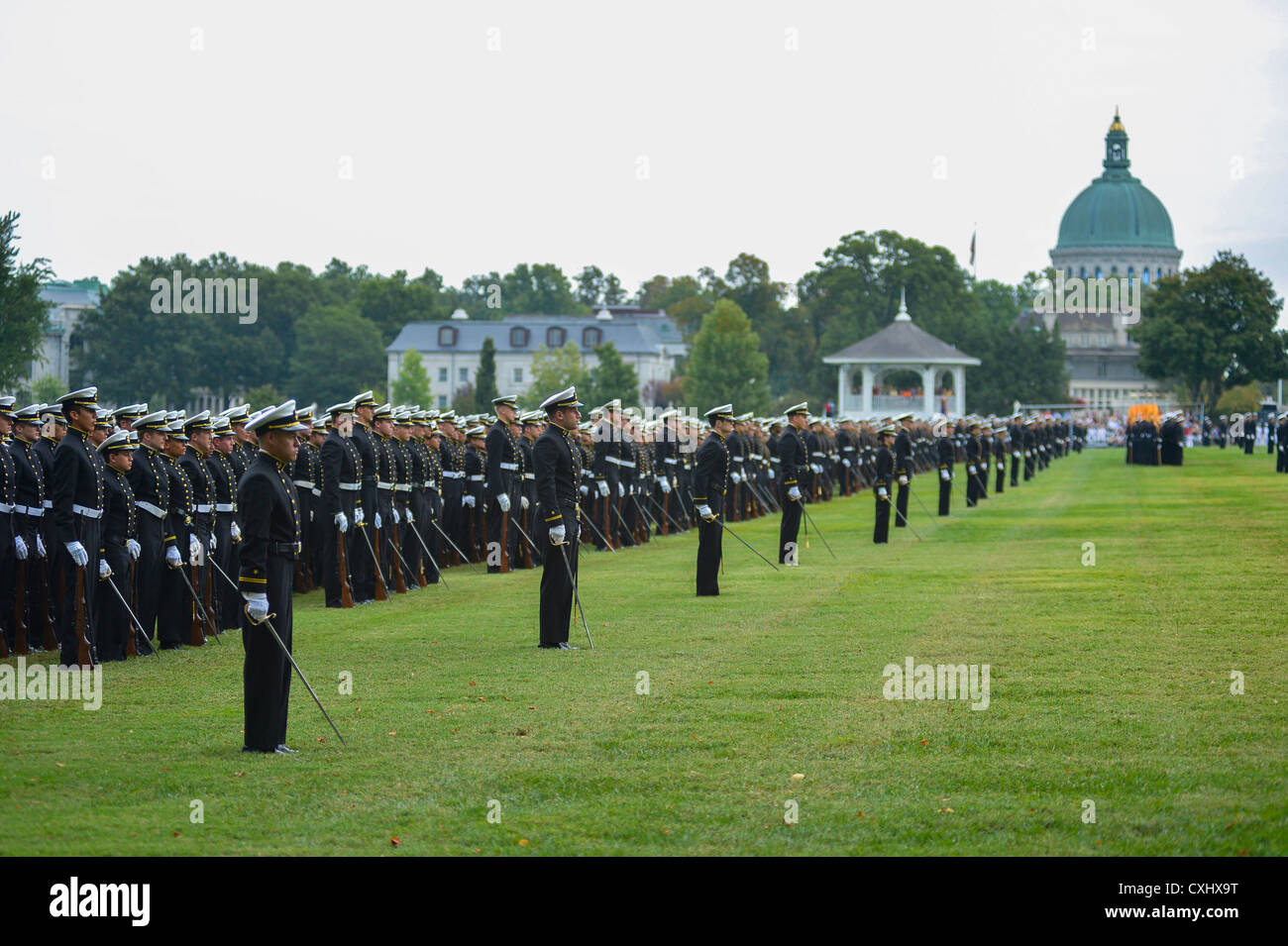 The Brigade of Midshipmen at the U.S. Naval Academy assembles for a ...