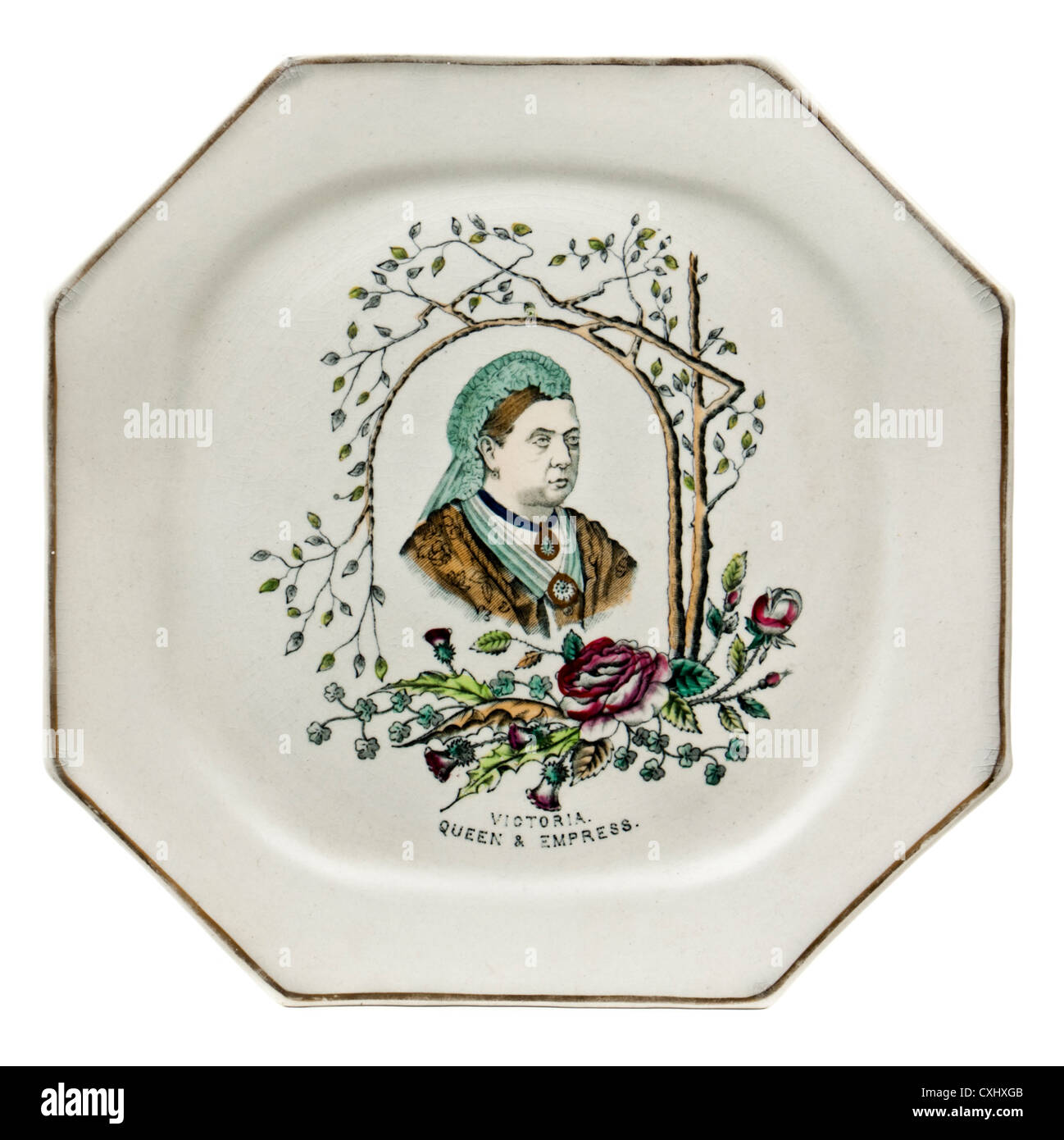 1876 antique "Victoria, Queen & Empress" ironstone plate, commemorating ...