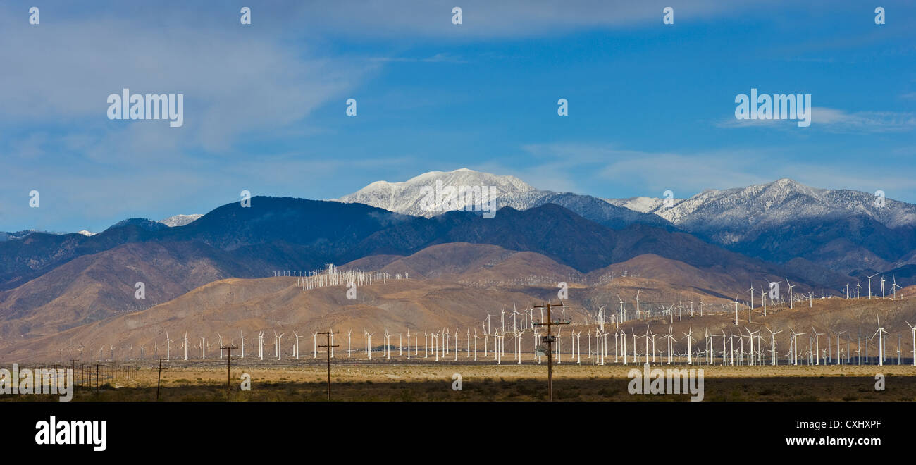 Wide angle shot of large wind farm in mountain valley Stock Photo - Alamy