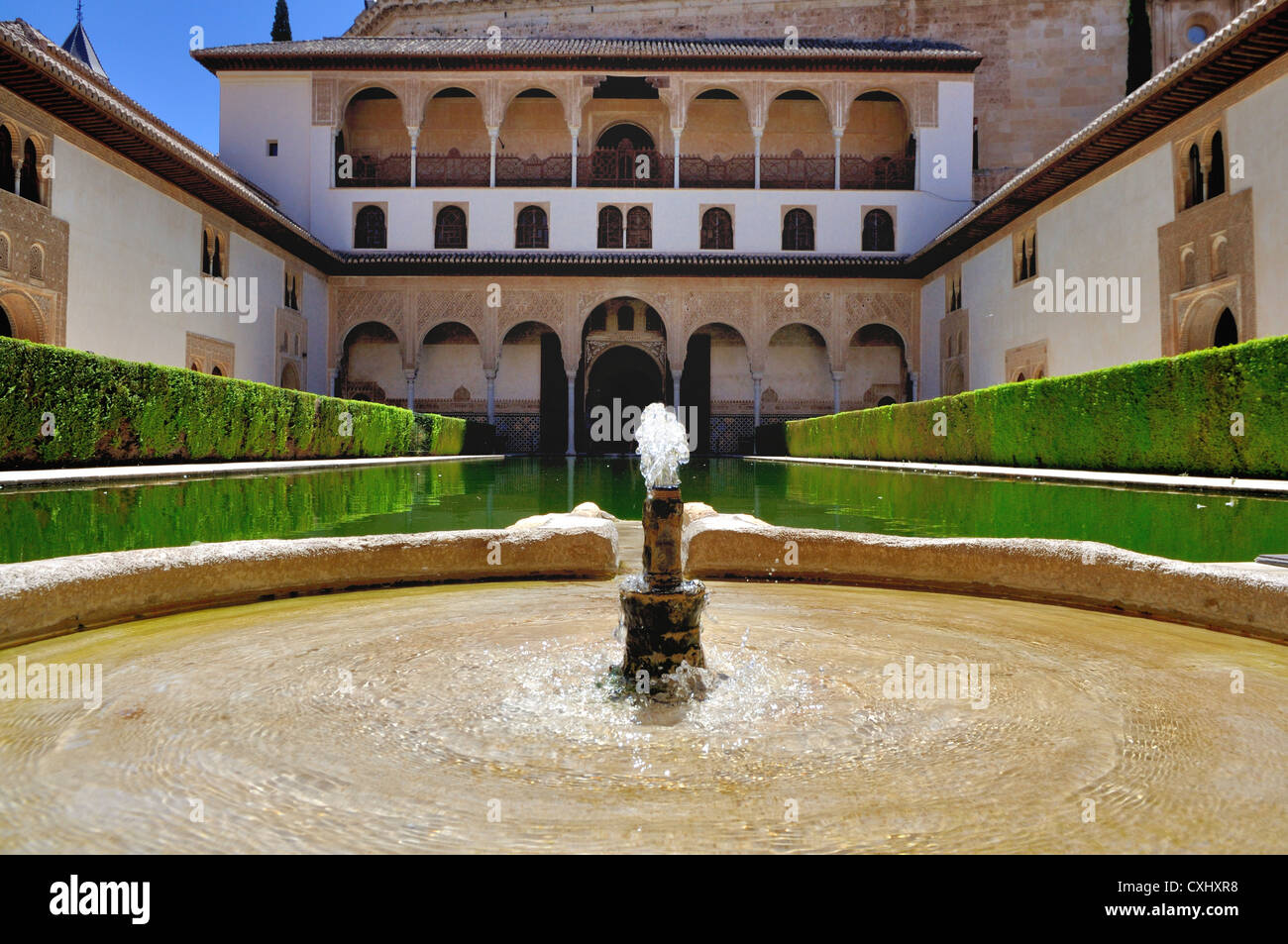 The Court of the Myrtles and Comares tower, Alhambra, Granada Stock ...