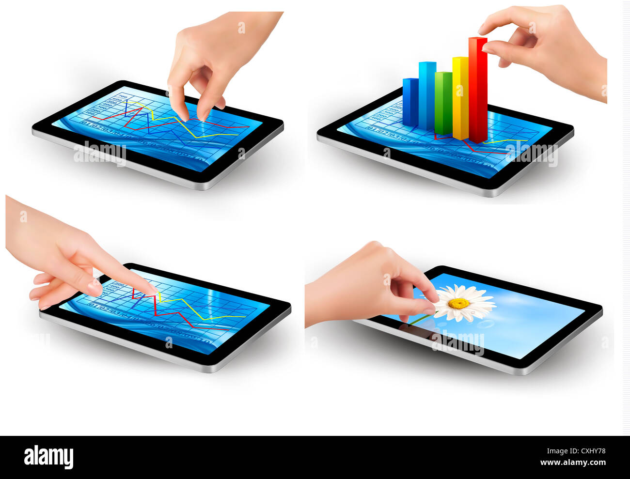 Set of tablet screen with graph and a hand. Vector Stock Photo - Alamy