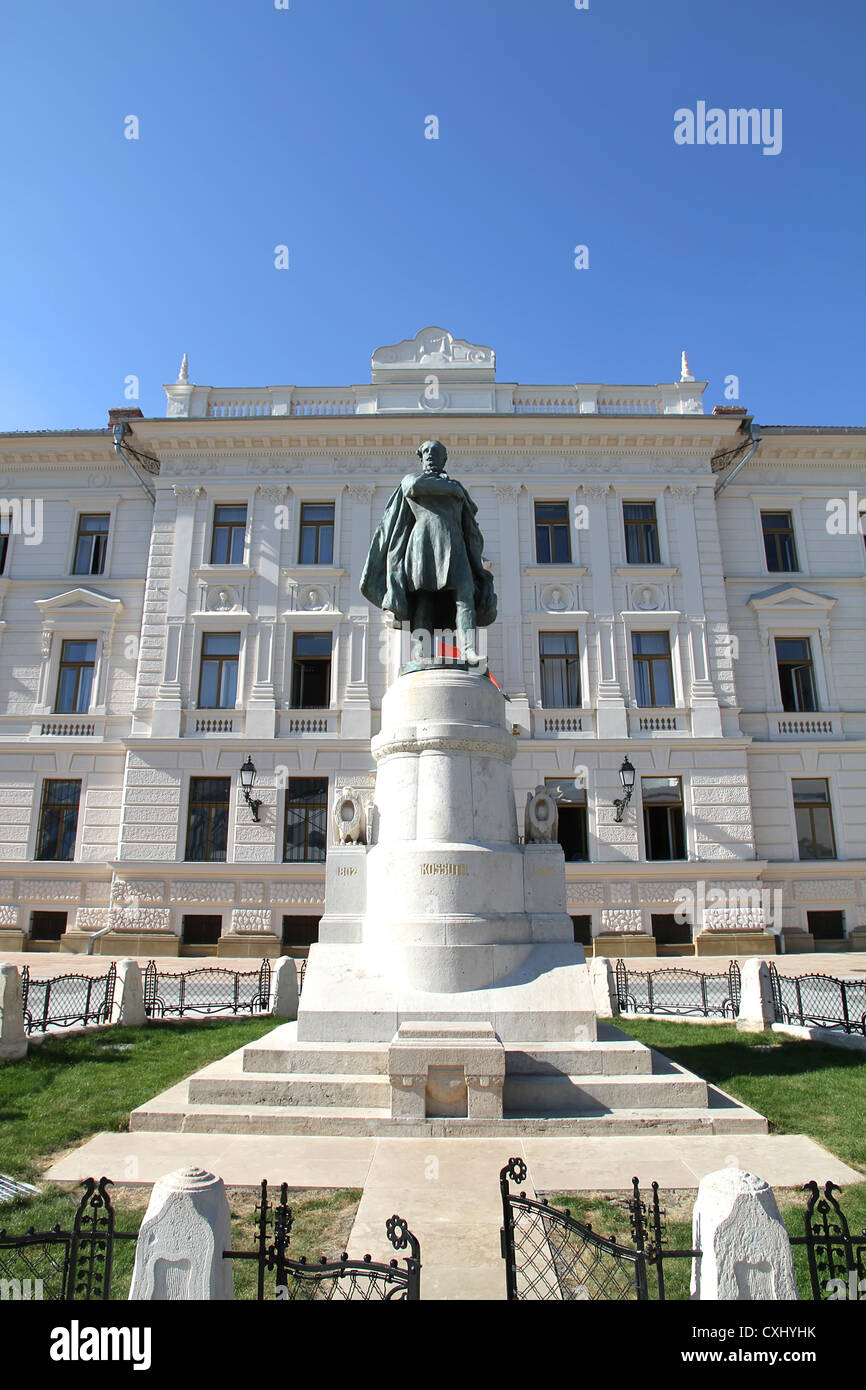Statue of Kossuth in front of a governmental building in Pecs, Hungary ...