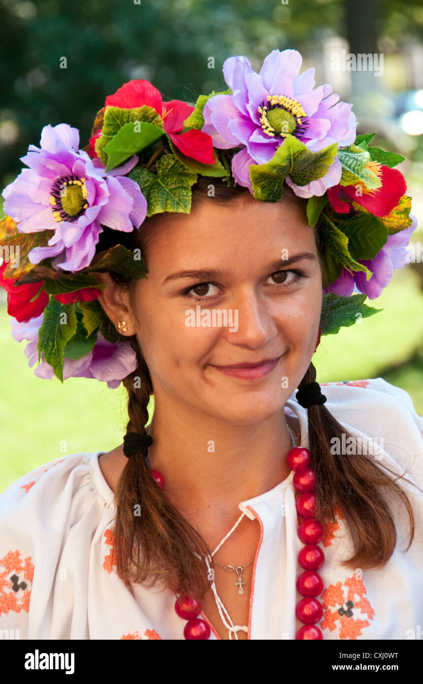 Young unmarried woman in traditional Ukrainian clothing in Kherson ...