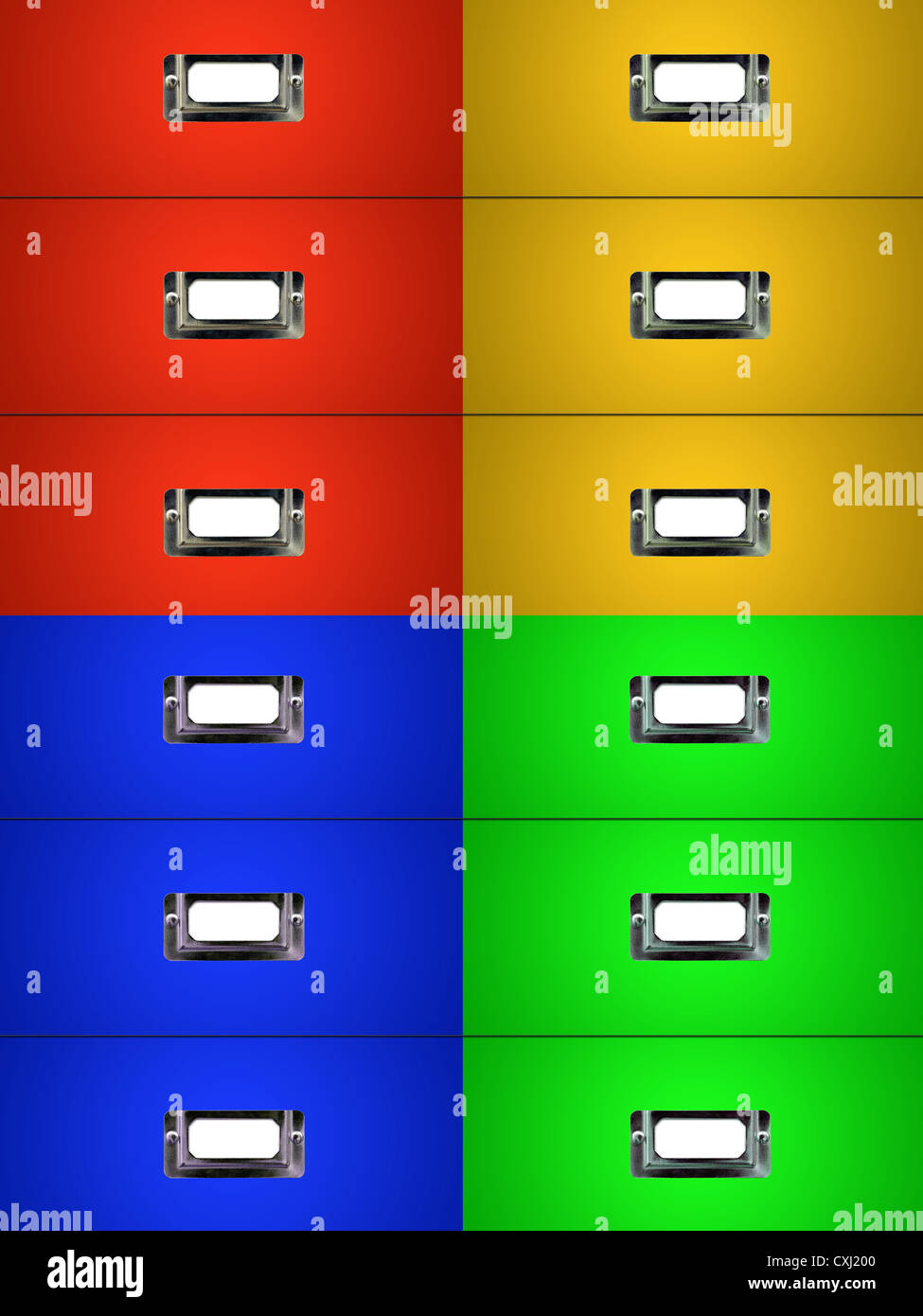 A close up image of a metal cabinet label Stock Photo - Alamy