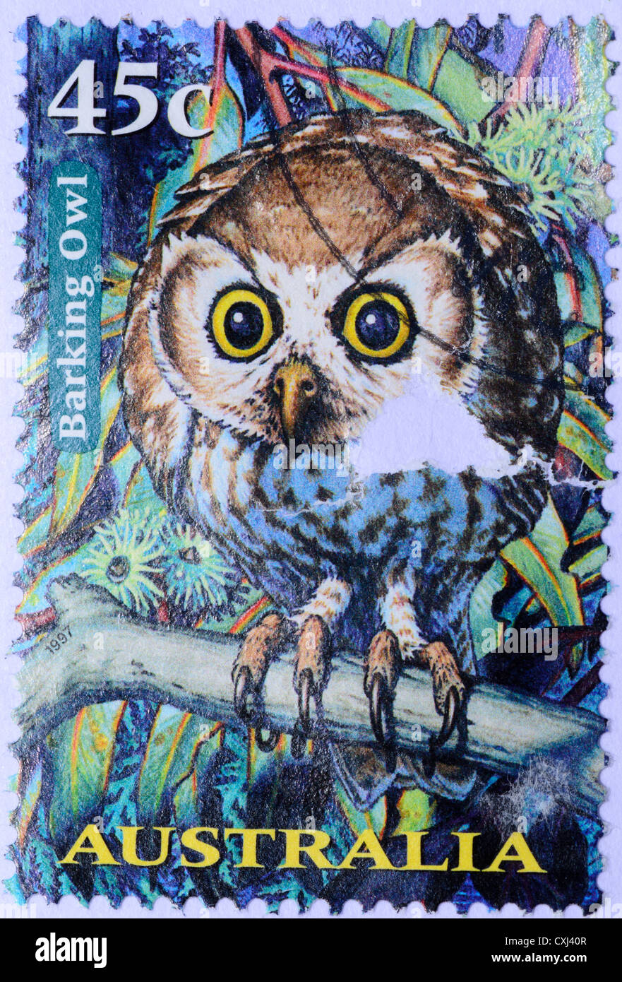 AUSTRALIA stamp shows barking owl Stock Photo - Alamy