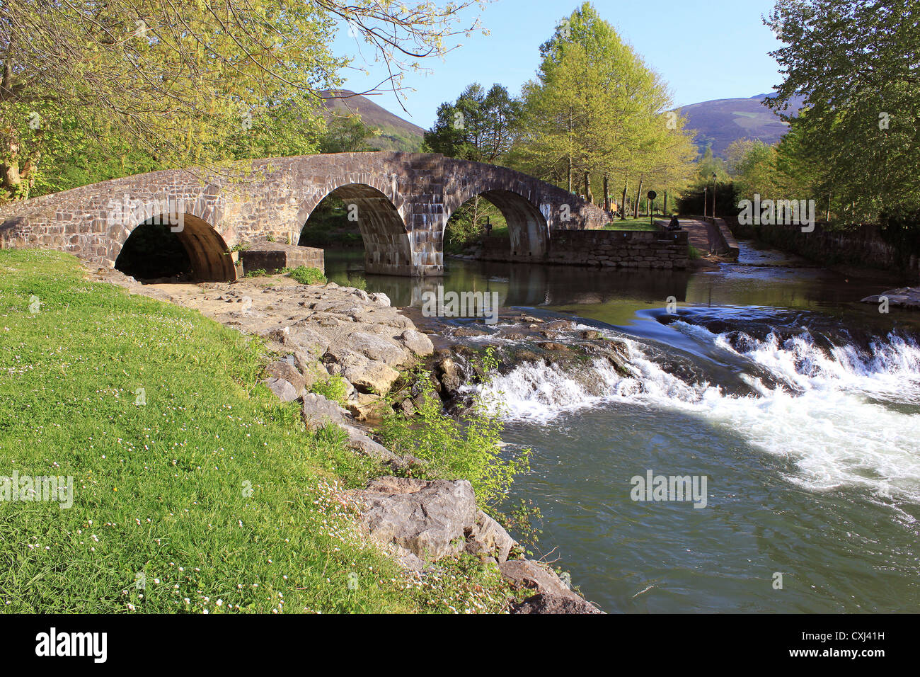 panoramic photo of a waterfalls river under a bridge Stock Photo - Alamy