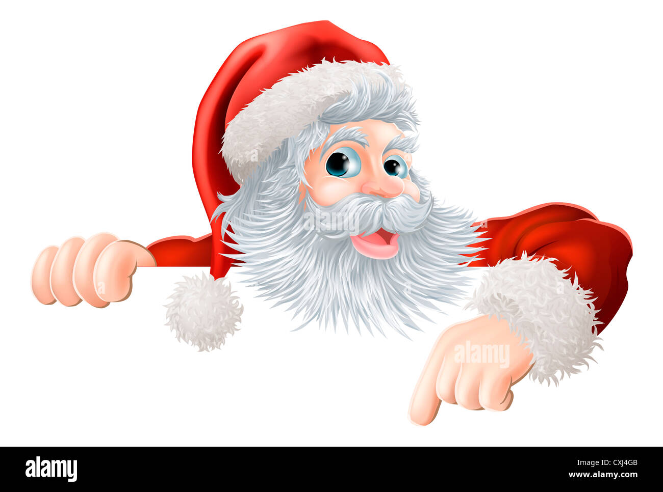 Cartoon illustration of Santa Claus pointing down at Christmas message ...