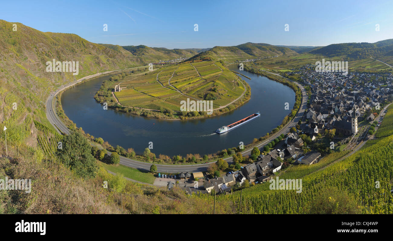 Germany, Rhineland-Palatinate, Moselle loop near Bremm with vineyard ...