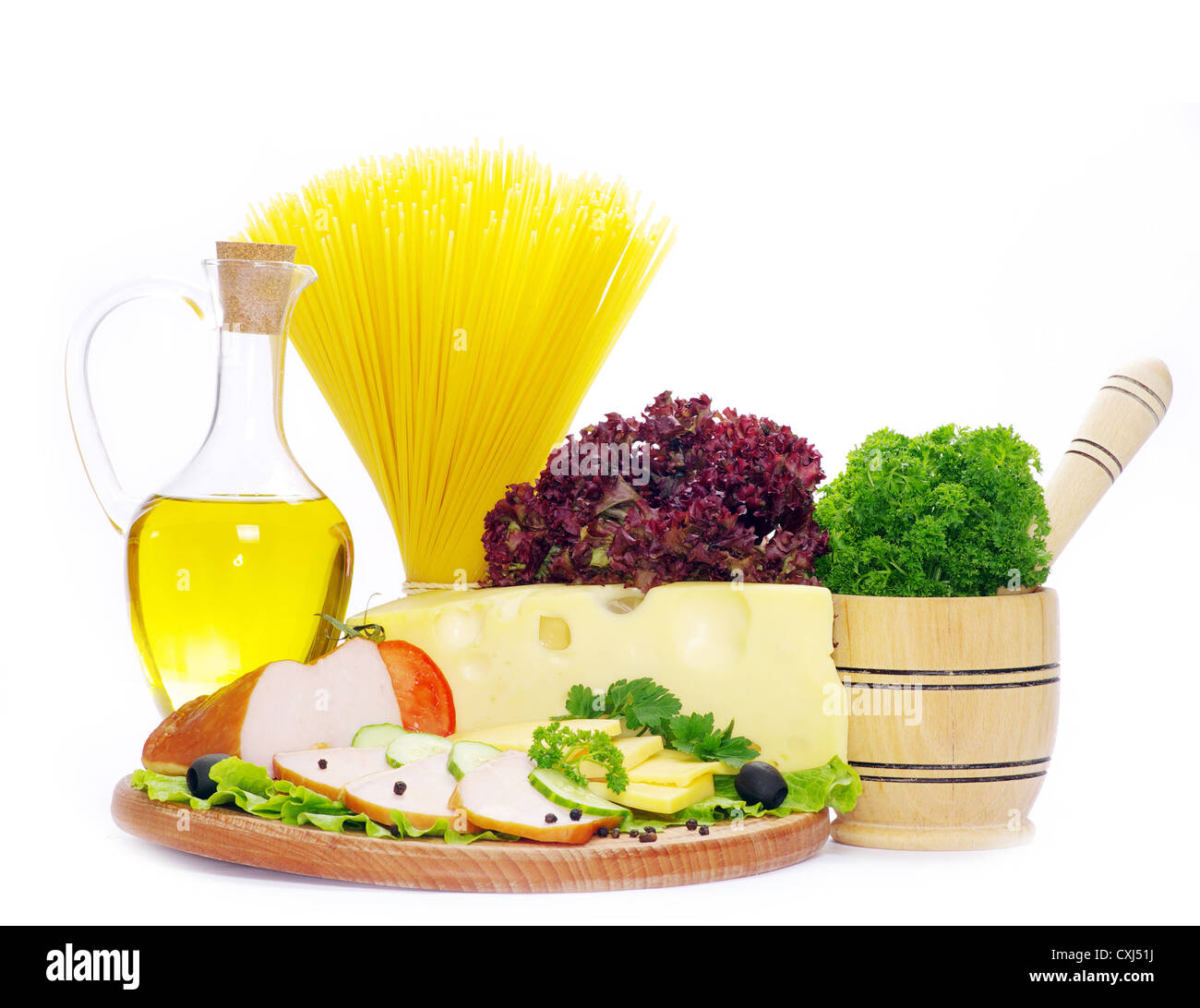 pasta ingredients isolated on white background Stock Photo - Alamy