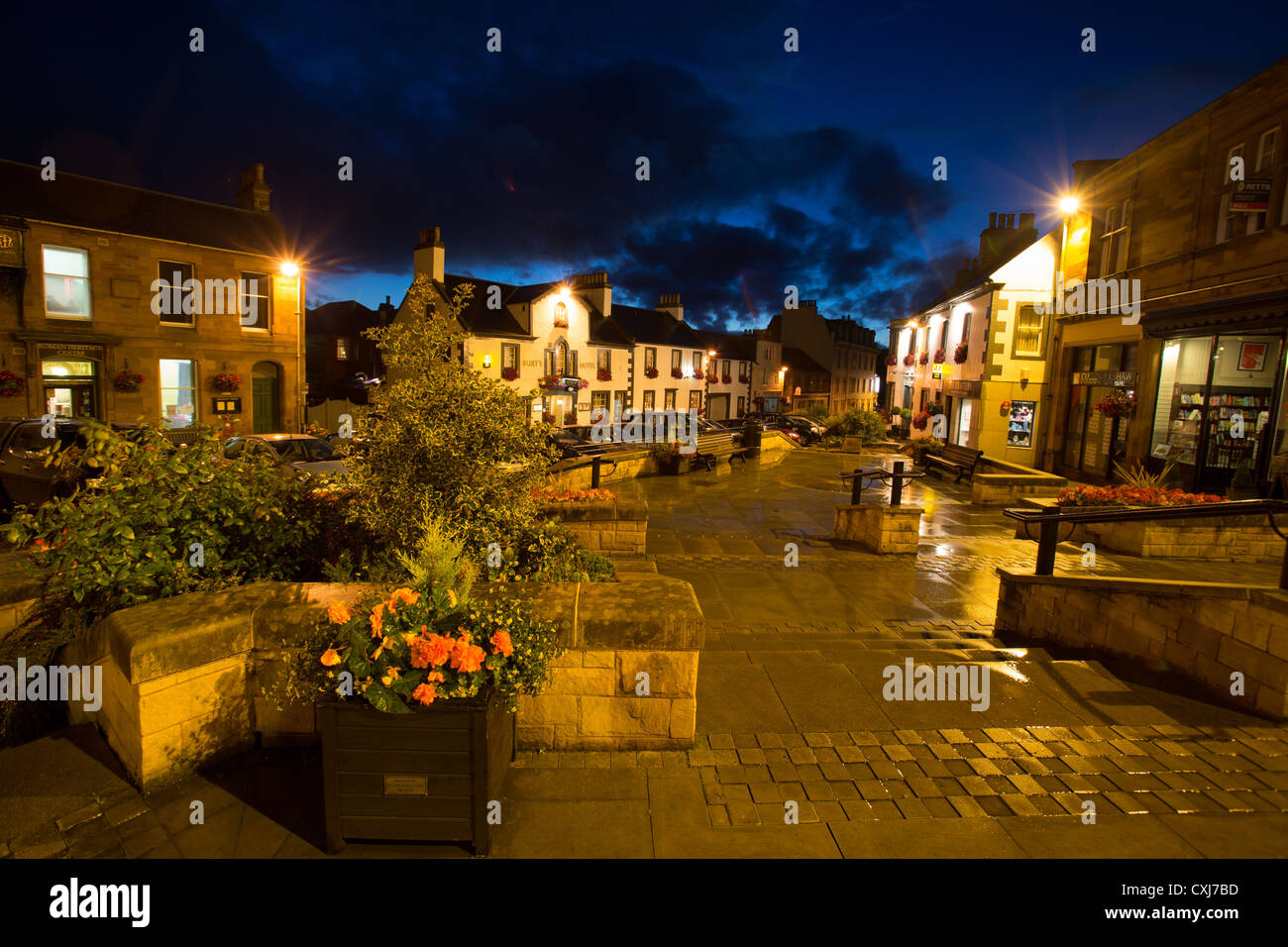 Town of Melrose, Scotland. Evening view of Melrose Town Centre shortly ...