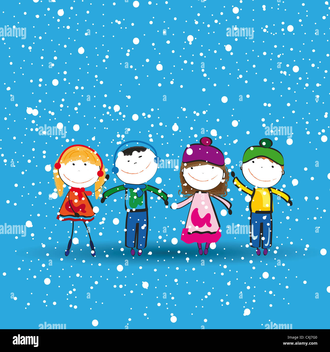 Small and happy kids in winter with snow Stock Photo - Alamy