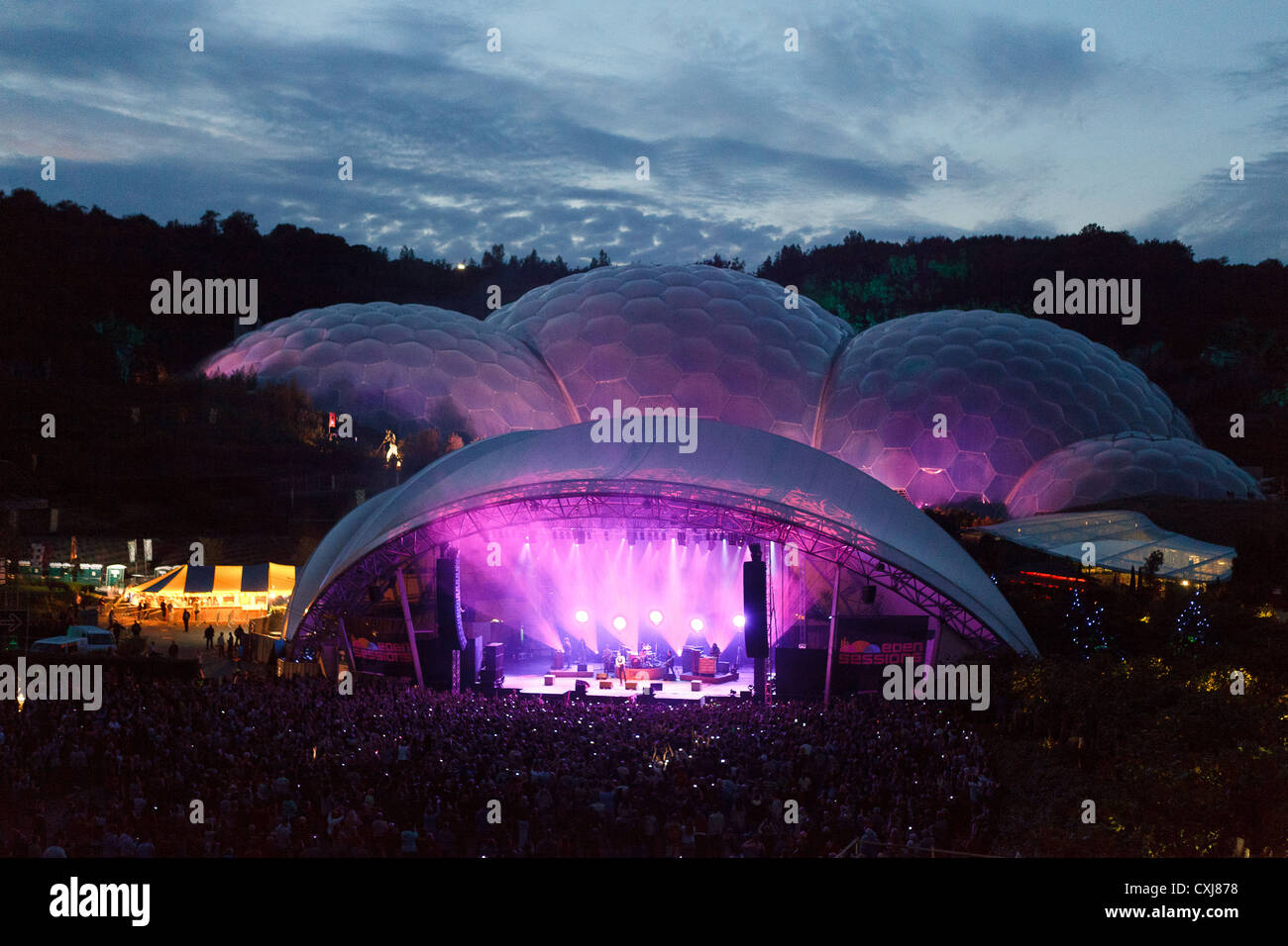 The biomes of the Eden Project beyond the stage of the Eden Sessions ...