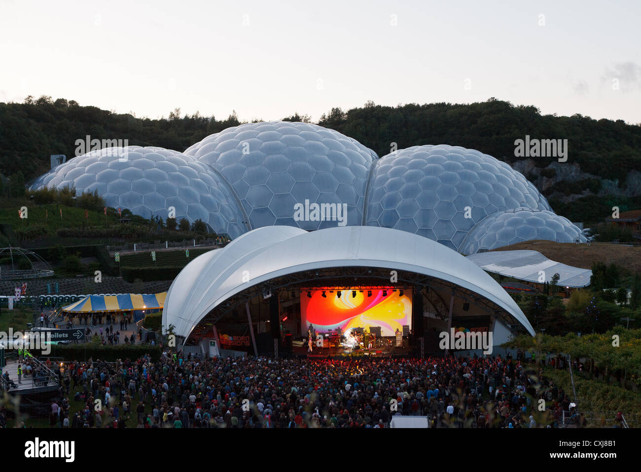 The biomes of the Eden Project beyond the stage of the Eden Sessions ...