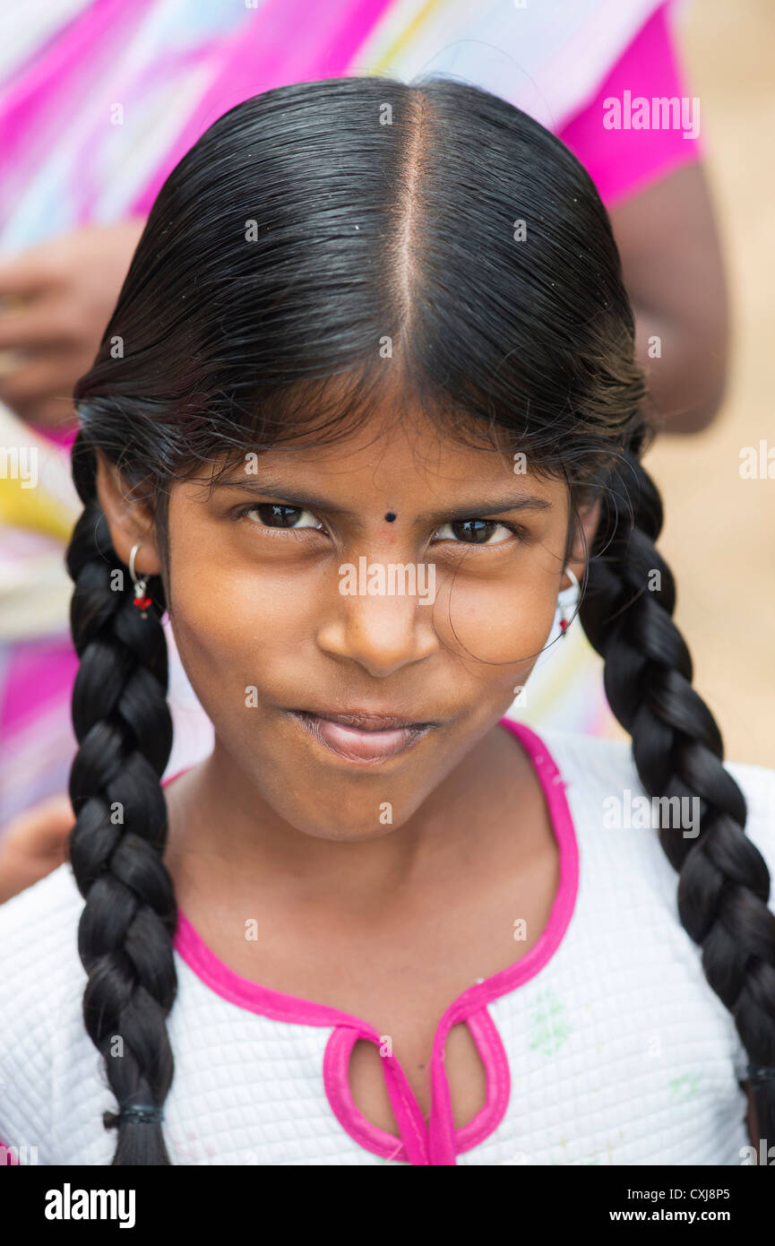 Smiling happy rural Indian village girl. Andhra Pradesh, India Stock ...