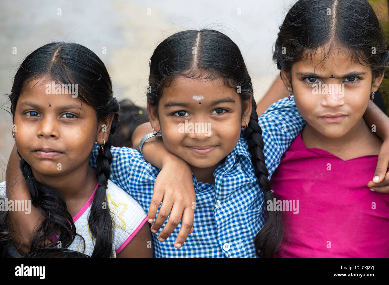 Smiling happy rural Indian village girls. Andhra Pradesh, India Stock ...