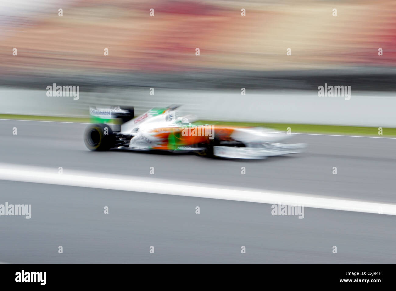 Adrian Sutil driving Force India team Formula One car at Montmelo ...