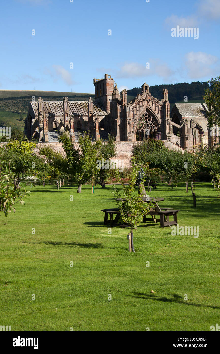 Town of Melrose, Scotland. Picturesque view of Priorwood Garden with ...