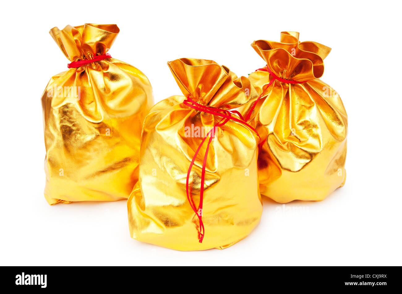 Golden sacks full of something good Stock Photo - Alamy
