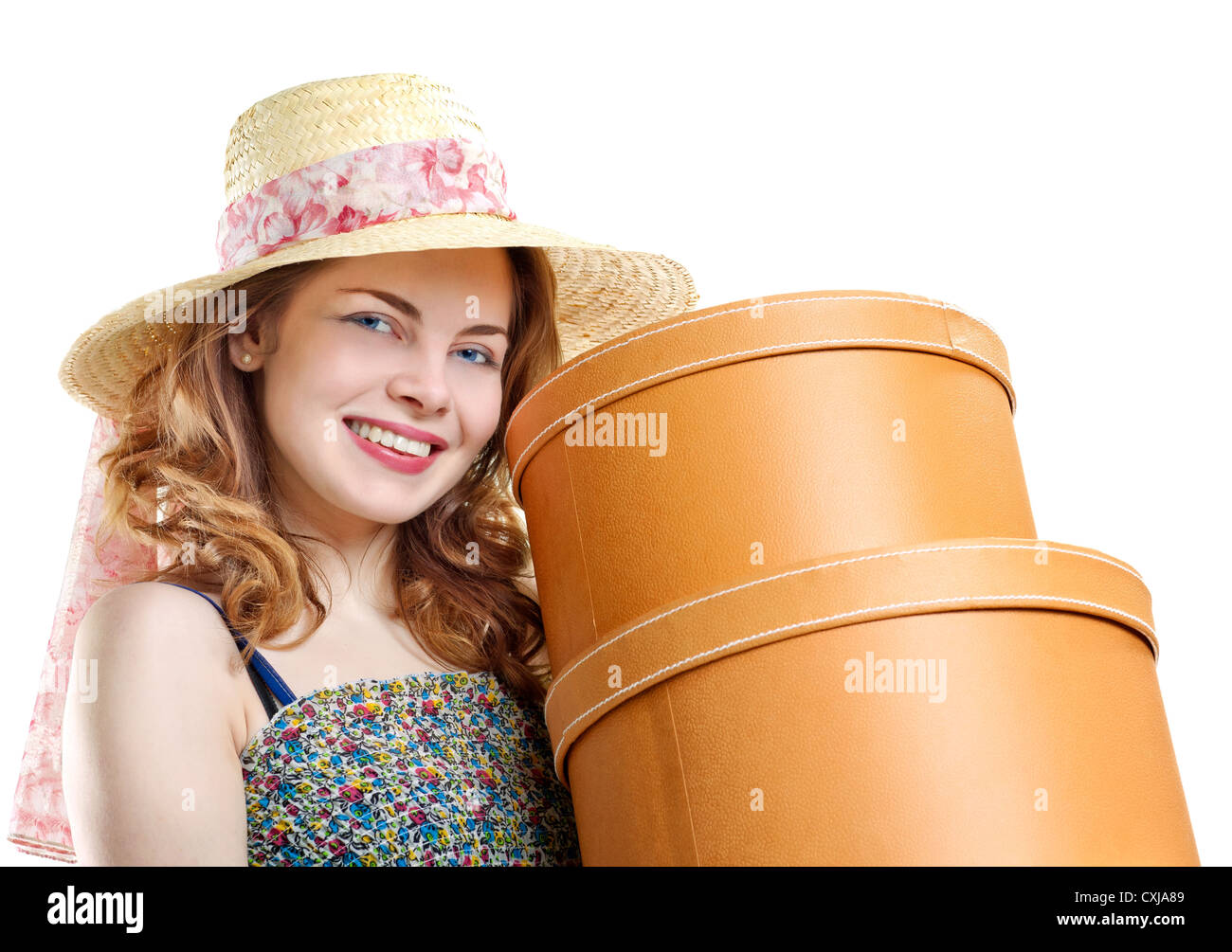 Beautiful woman mit gift box Stock Photo - Alamy