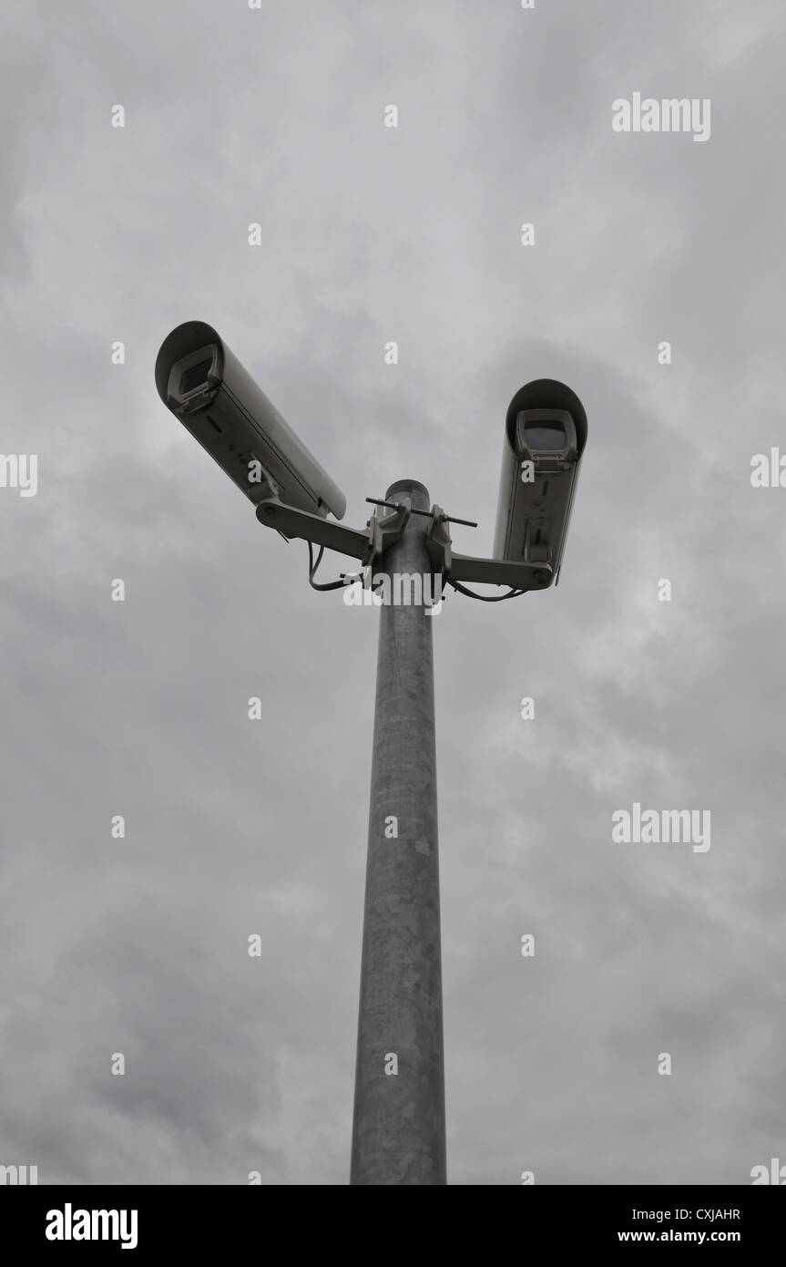 Germany, Bavaria, View of observation cameras against sky Stock Photo ...