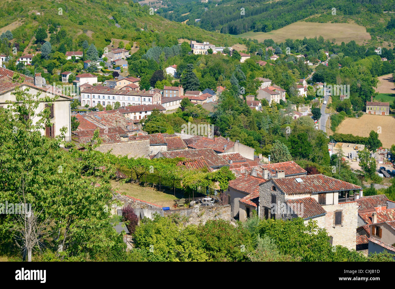 View aerial of old village of Cordes-sur-Ciel in southern France, Midi ...
