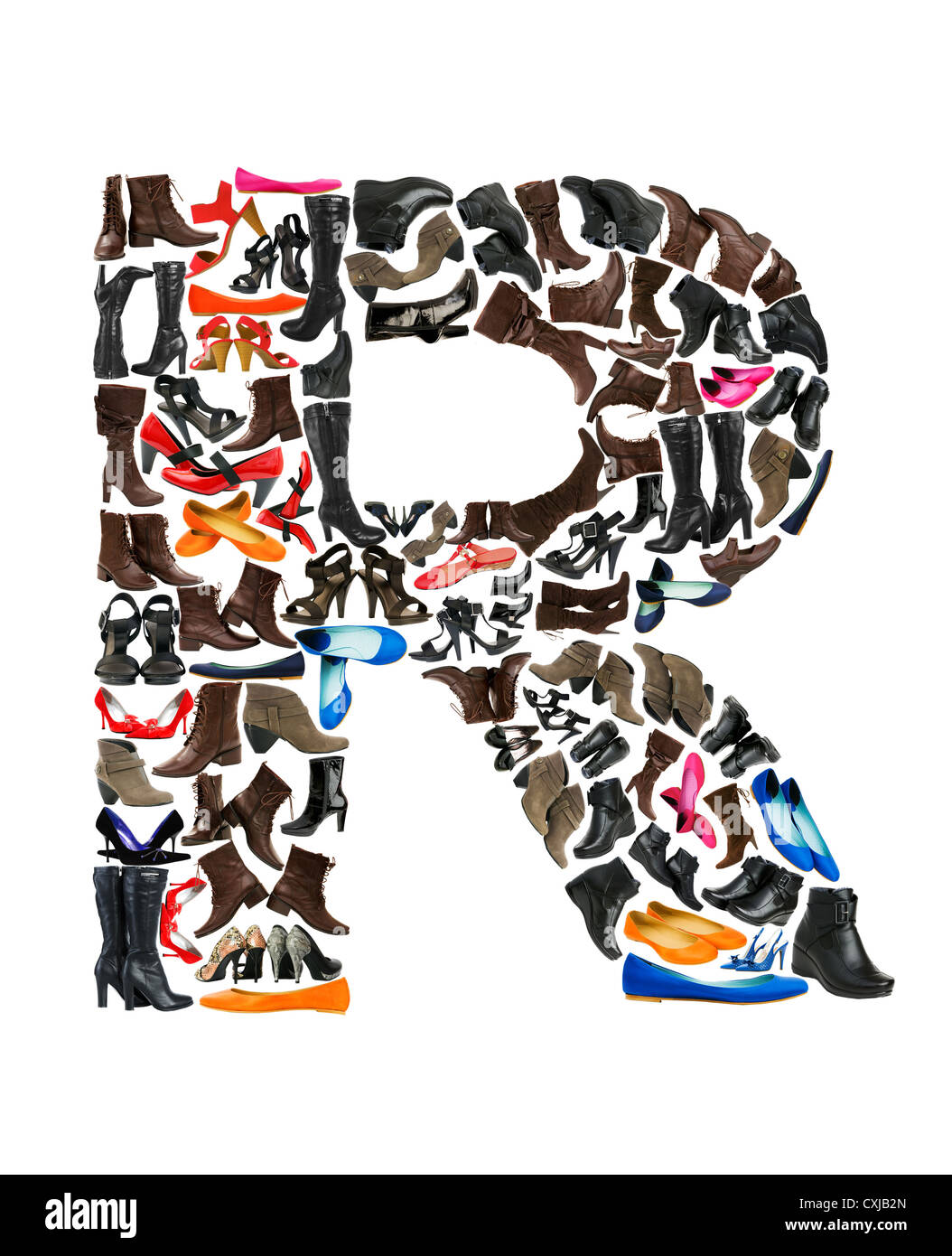 Font made of hundreds of shoes - Letter R Stock Photo - Alamy