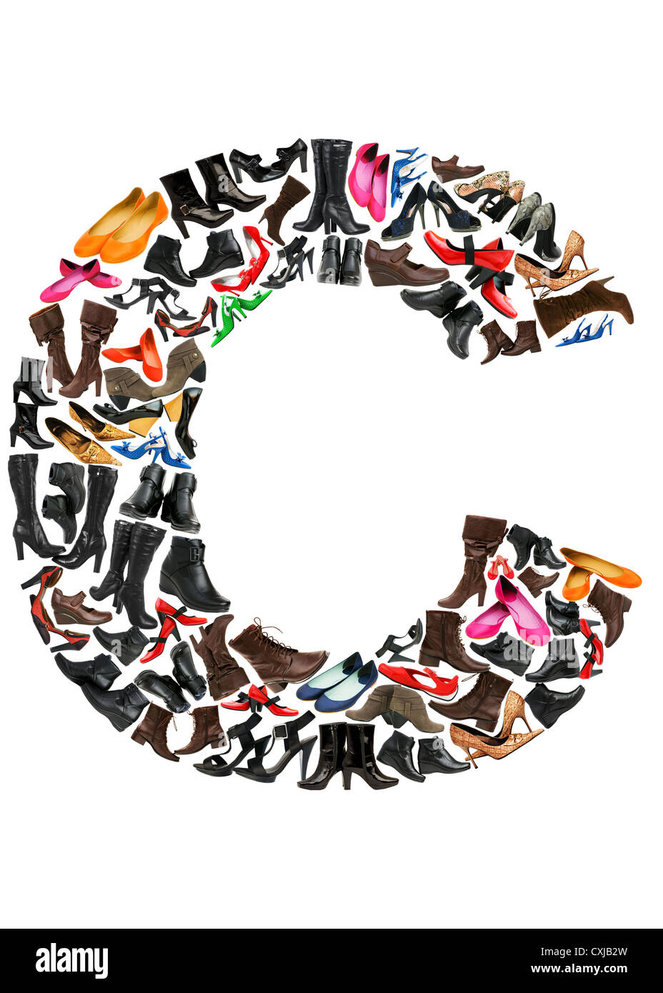 Font made of hundreds of shoes - Letter C Stock Photo - Alamy