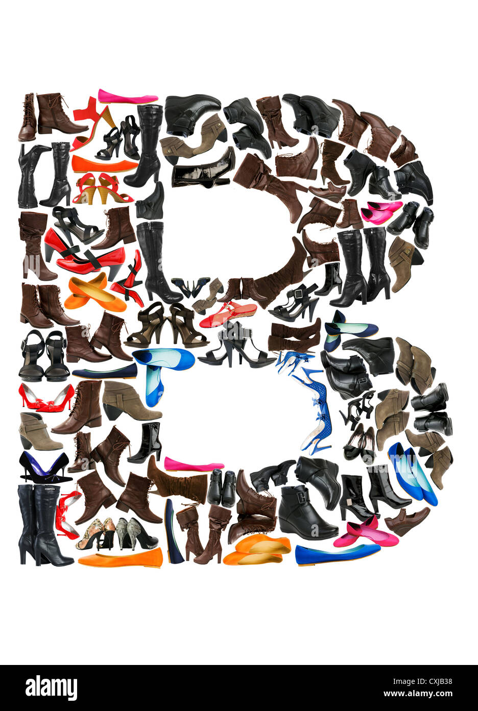 Font made of hundreds of shoes - Letter B Stock Photo - Alamy