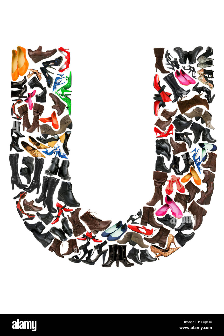 Font made of hundreds of shoes - Letter U Stock Photo - Alamy