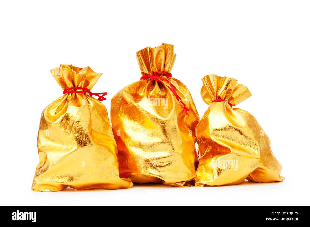 Golden sacks full of something good Stock Photo - Alamy