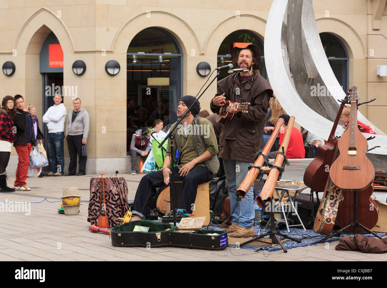Irish buskers performing in the street by the Spriti of Belfast ...
